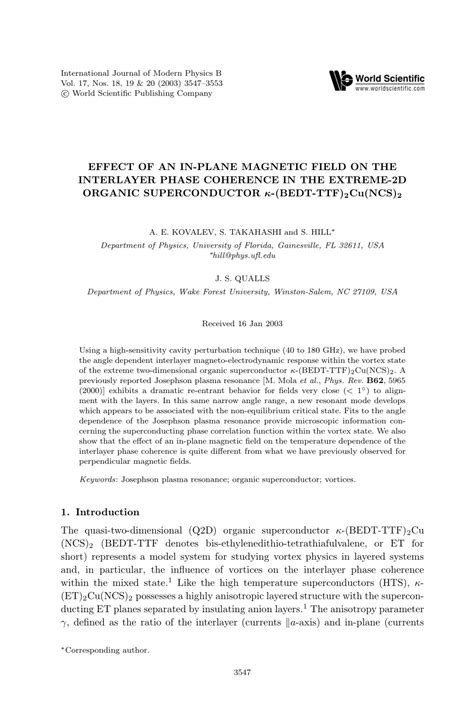 Pdf Effect Of An In Plane Magnetic Field On The Interlayer Phase