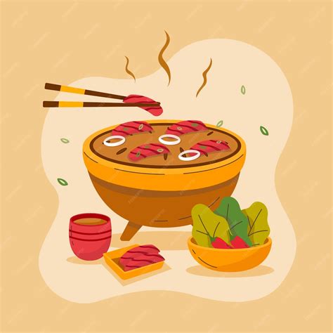 손으로 그린 한국식 바베큐 그림 무료 벡터