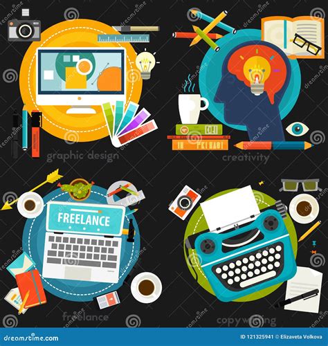 graphic deign copywriting creativity and freelance concept banners