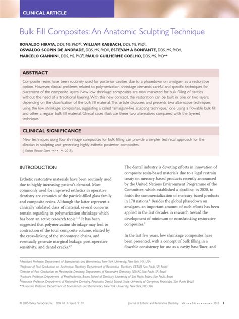 Hirata Et Al 2015 Journal Of Esthetic And Restorative Dentistry Pdf Dental Composite Tooth