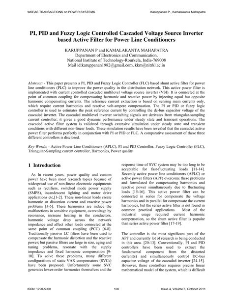 Pdf Pi Pid And Fuzzy Logic Controlled Cascaded Voltage Source