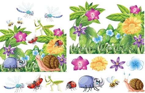 Many Insects In Flower Garden Bug Clipart Series Vector Bug Clipart