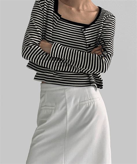 매니크 무료배송 유니 스트라이프 단가라 가디건 나시 Set