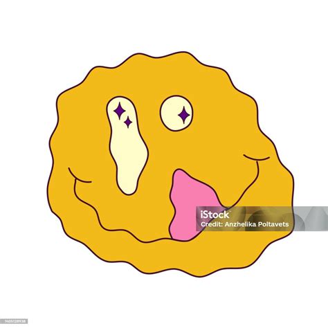 트렌디 한 스타일의 트리피 미소 벡터 미친 일러스트레이션 흰색 배경에 주황색 트리피 미소가있는 복고풍 만화 아이콘 얼굴이있는 데이지 꽃 레트로 Y2k 스타일 대마속에 대한