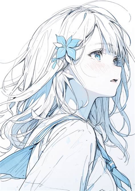 Flower 原创 插画 Uniform 女孩子 线稿 Sketch 蓝 涂鸦 Kouyaillustration Pixivdaily