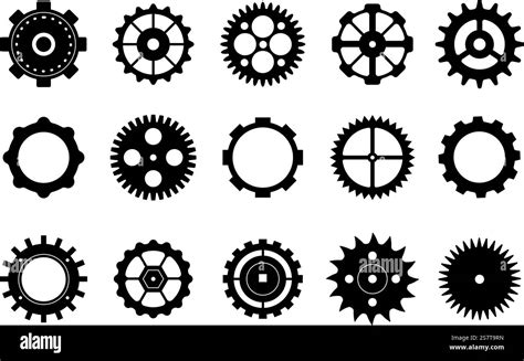 Gears Flat Icons Factory Gear Wheel Graphic Black Cogs Symbols Progress Or Service Process