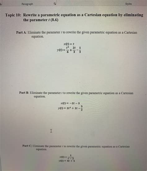 Solved Paragraph Kl Styles Topic Rewrite A Parametric Chegg Com