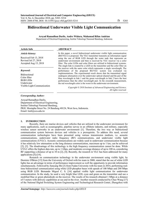 Bidirectional Underwater Visible Light Communication Pdf