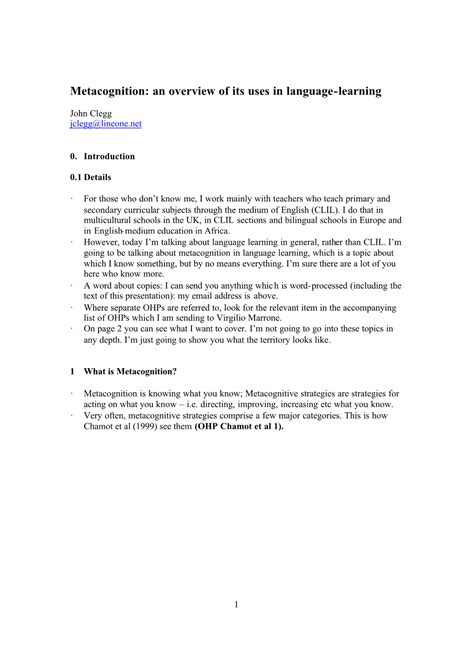 metacognition an overview of its uses in language learning docslib