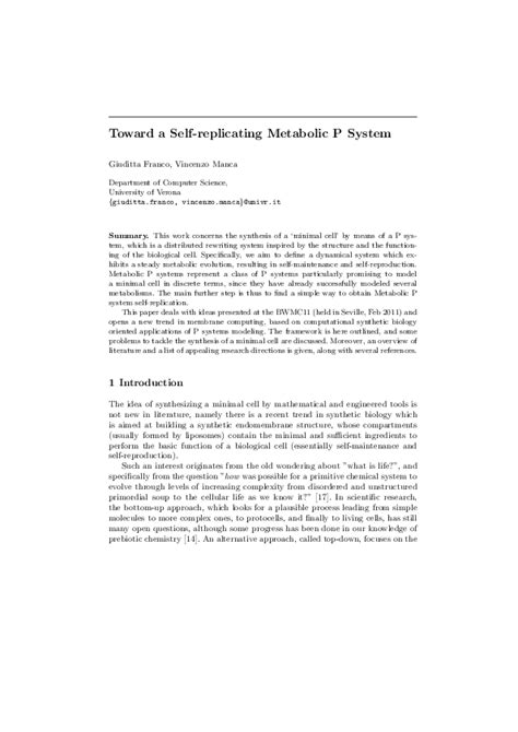 Pdf Toward A Self Replicating Metabolic P System