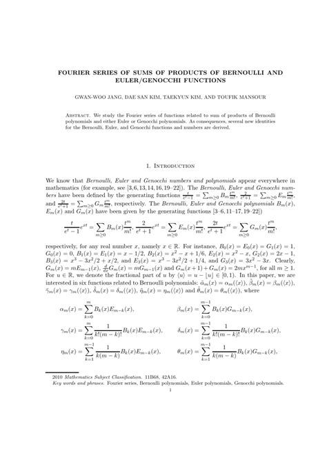 Pdf Fourier Series Of Sums Of Products Of Bernoulli And Euler Genocchi Functions