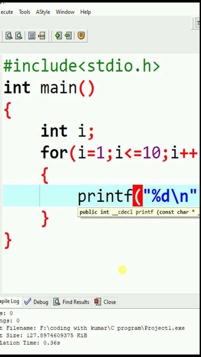 Print 1 To 10 Using For Loop In C Programing Shorts Youtubeshorts Meracode Youtube