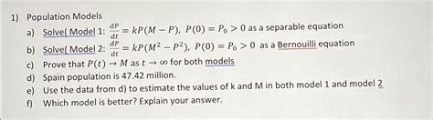 Solved Population Modelsa Solve Model 1 Chegg Com