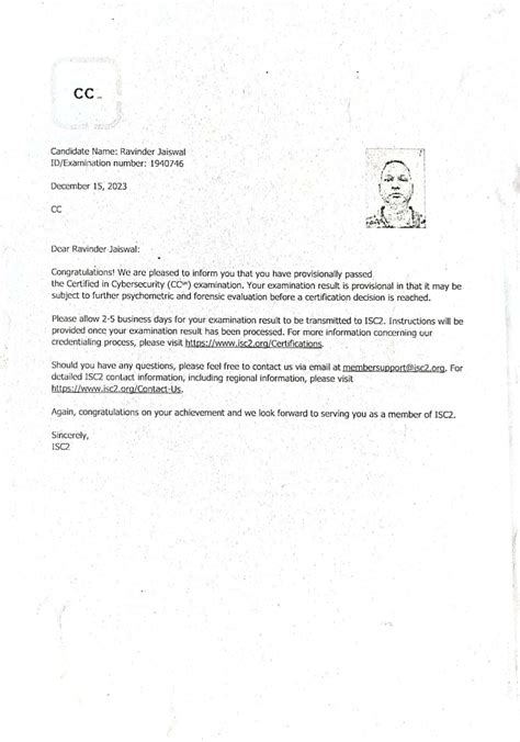 Ravinder Jaiswal Cism On Linkedin Happy To Inform That I Have Passed My Isc2 Cybersecurity Exam