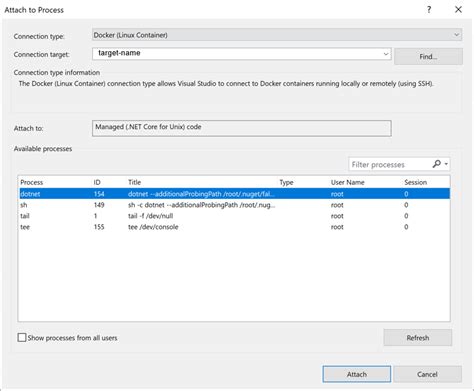Attach To A Process Running On A Docker Container Visual Studio
