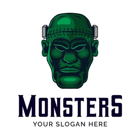 프랑켄슈타인 머리 마스코트 로고 디자인 벡터 그림 현대적인 스타일 프리미엄 벡터