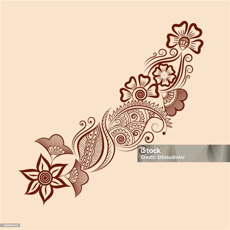 전통적인 인도 헤나 Mehndi 꽃 장식 디자인의 벡터 일러스트 레이 션 0명에 대한 스톡 벡터 아트 및 기타 이미지 0명 개체 그룹 꽃 식물 Istock