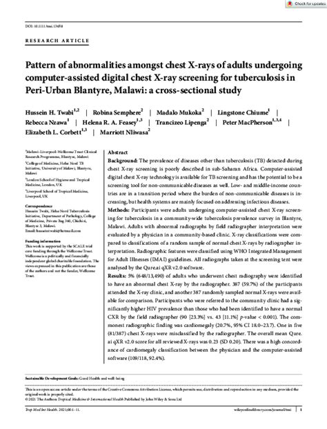 Pdf Pattern Of Abnormalities Amongst Chest X‐rays Of Adults