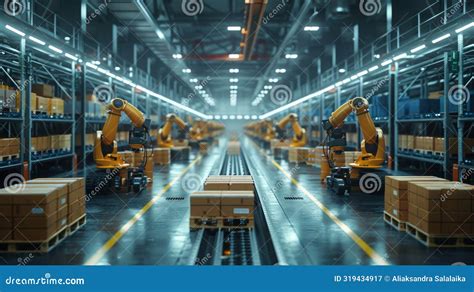 Industrial Automation Automated Robotic Arms In Warehouse Sorting Packages Symbolizing