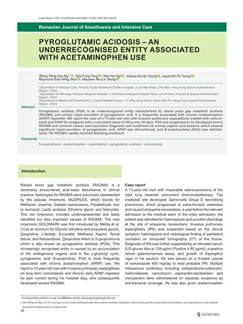 Pdf Pyroglutamic Acidosis An Underrecognised Entity Associated With