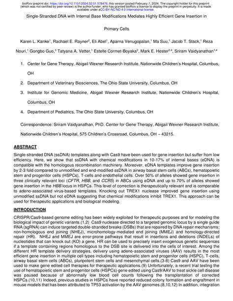 Pdf Single Stranded Dna With Internal Base Modifications Mediates Highly Efficient Gene