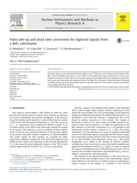 Pdf Pulse Pile Up And Dead Time Corrections For Digitized Signals From A Baf2 Calorimeter