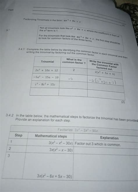 Solved Fact Factorizing Trinomials In The Form Ax2 Bx C 3 Chegg Com