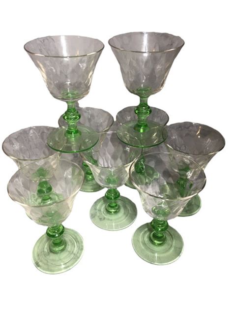 Uranium Green Drinking Glasses 9 Stemmed Glass Diamond Pattern