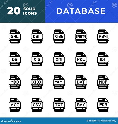 File Type Database Icon Set Document Files And Format Extension Symbol