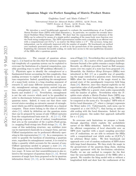 Pdf Quantum Magic Via Perfect Sampling Of Matrix Product States
