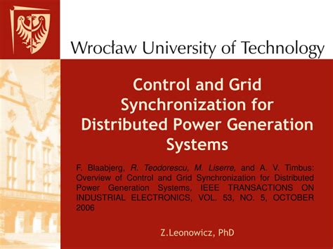 Ppt Control And Grid Synchronization For Distributed Power Generation Systems Powerpoint