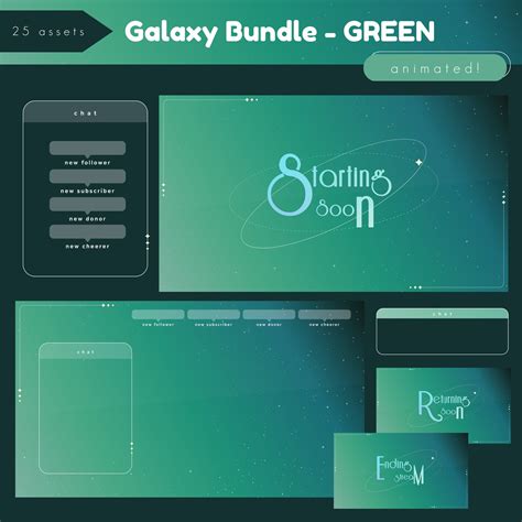 Galaxy Streamer Bundle Green Stream Screens Overlays Transition