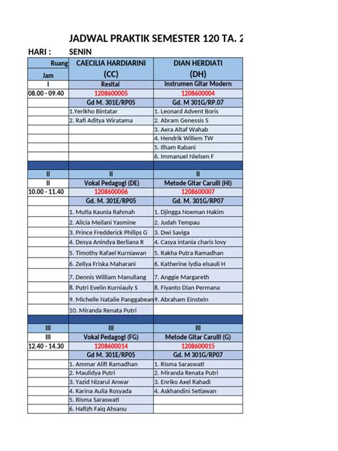 2 Jadwal Praktik Semeser 120 Pendidikan Musik 220124 Fix Pdf