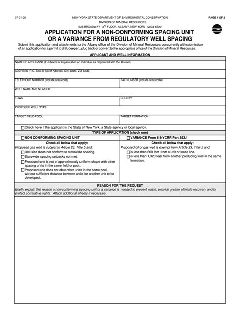 Application For A Non Conforming Spacing Unit Or A Variance From Dec