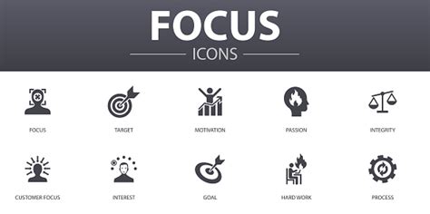 초점 간단한 개념 아이콘을 설정 합니다 대상 동기 부여 무결성 프로세스 등의 아이콘이 포함 되어 웹 로고 Uiux에 사용할 수 있습니다 도덕성에 대한 스톡 벡터 아트 및