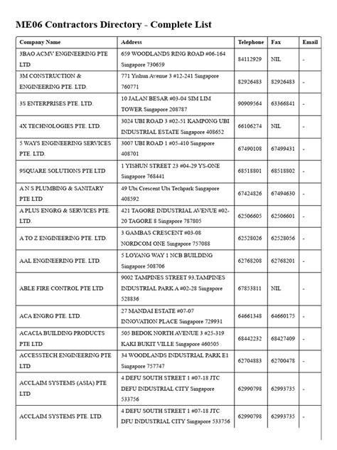 Me06 Contractors Directory Pdf Singapore World Politics