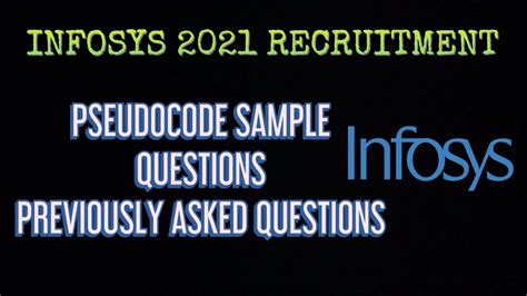 Infosys 2021 Online Test Pseudocode Sample Questions Previously Asked Questions Youtube