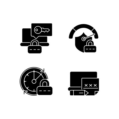 Laptop Passwords Black Glyph Icons Set On White Space Computer Safety