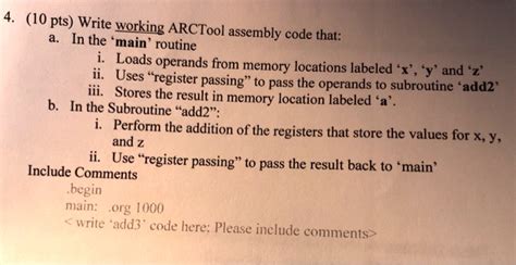 solved 4 10 pts write working arctool assembly code that a in the