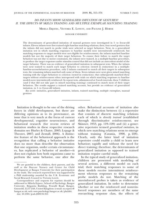 Pdf Do Infants Show Generalized Imitation Of Gestures Ii The Effects Of Skills Training And Pdf Do Infants Show Generalized Imitation Of Gestures Ii The Effects Of Skills Training And