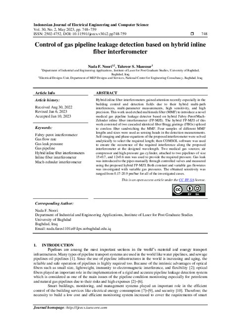 Pdf Control Of Gas Pipeline Leakage Detection Based On Hybrid Inline Fiber Interferometer