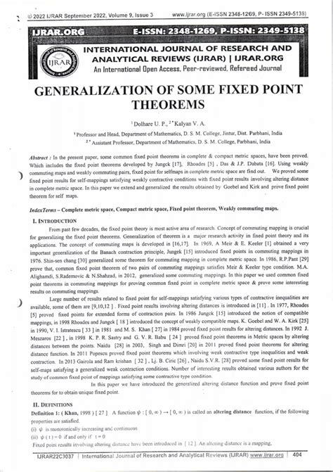 PDF GENERALIZATION OF SOME FIXED POINT THEOREMS