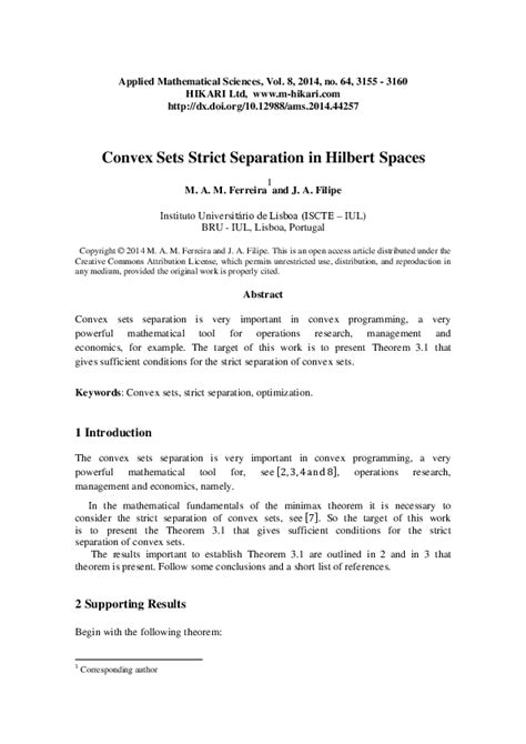 Pdf Convex Sets Strict Separation In Hilbert Spaces