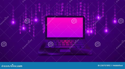 Creative Abstract Binary Code Sketch On Modern Laptop Background