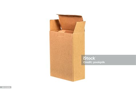 사각형은 클리핑 경로에 격리 된 흰색에 갈색 골 판지 상자 포장 빈 서식 파일을 열 0명에 대한 스톡 사진 및 기타 이미지 0명 갈색 골진 Istock