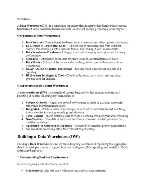 Data Warehousing Notes Understanding Dw Architecture And Components