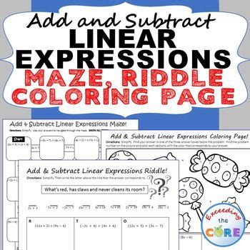 ADD SUBTRACT LINEAR EXPRESSIONS Maze Riddle Coloring Page Print Or Digital Rational