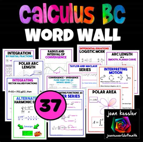 Ap Calculus Bc Word Wall Posters Bulletin Board Anchor Charts By Joan Kessler