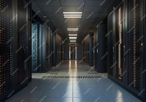 Premium Photo Futuristic Data Center With Rows Of Server Racks