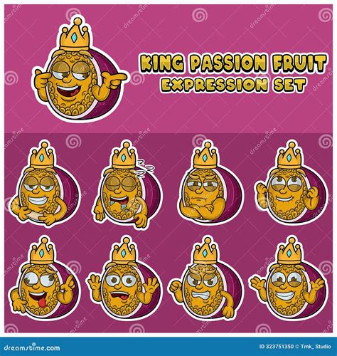 Cartoon Mascot Of Passion Fuit Character With King And Expression Set Stock Illustration